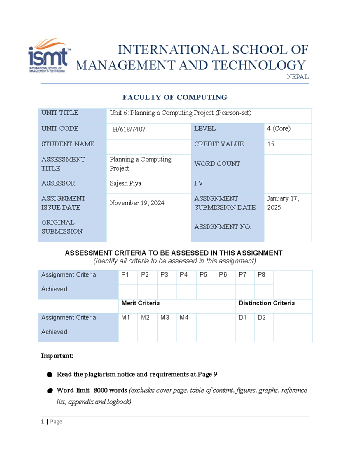 L4 Planning a Computing Project - November 19, 2024 - Sajesh Piya ...