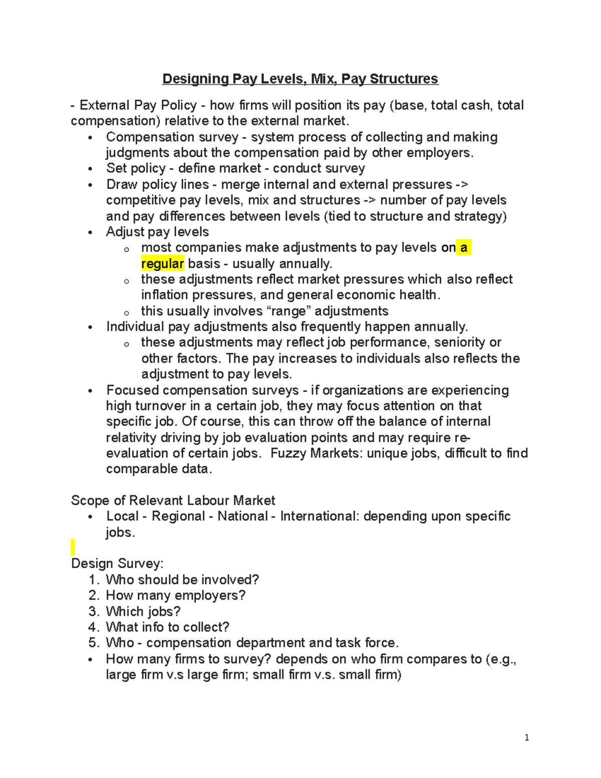 Lecture Notes Chapter 9 evaluating the market and designing pay ...