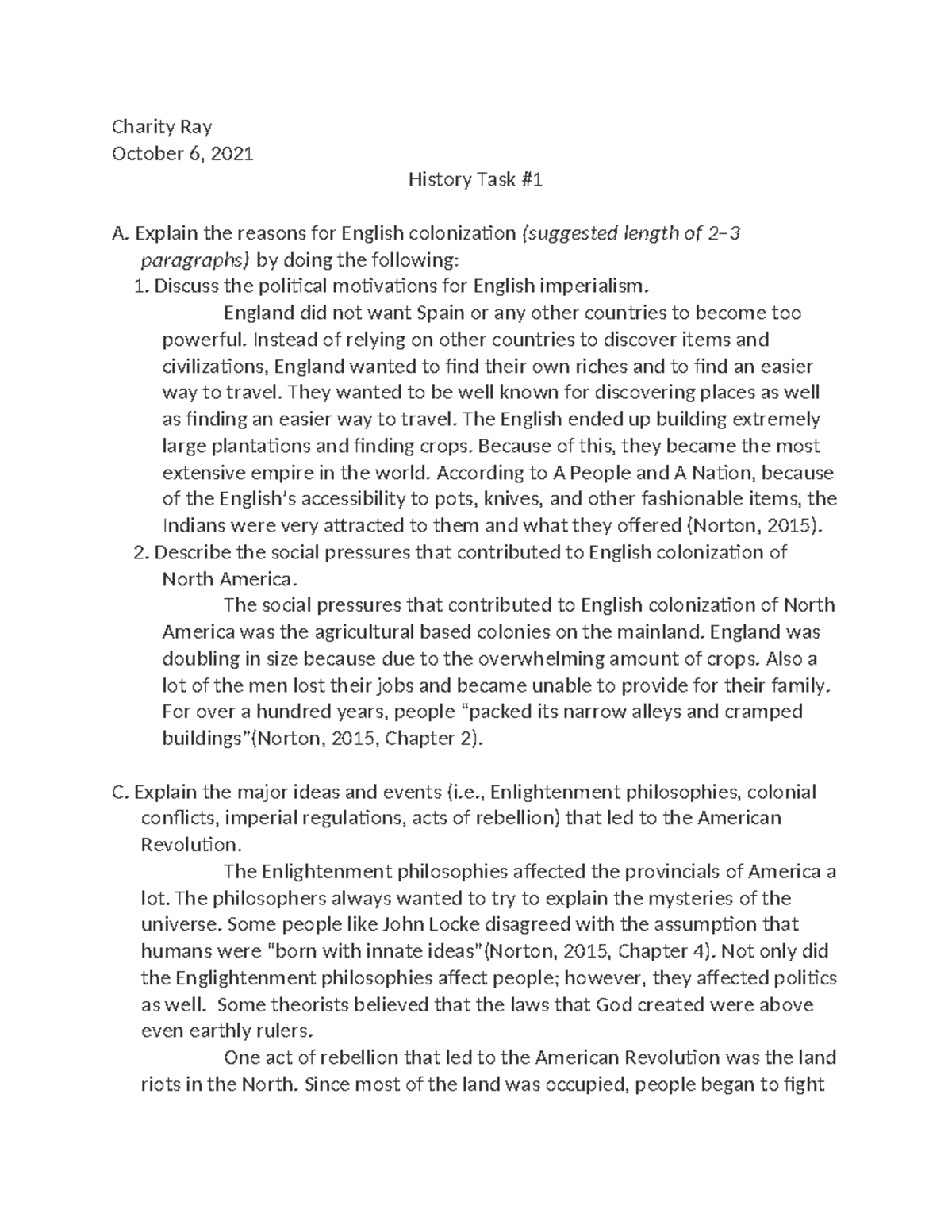 History 1 - This is an assignment - Charity Ray October 6, 2021 History ...