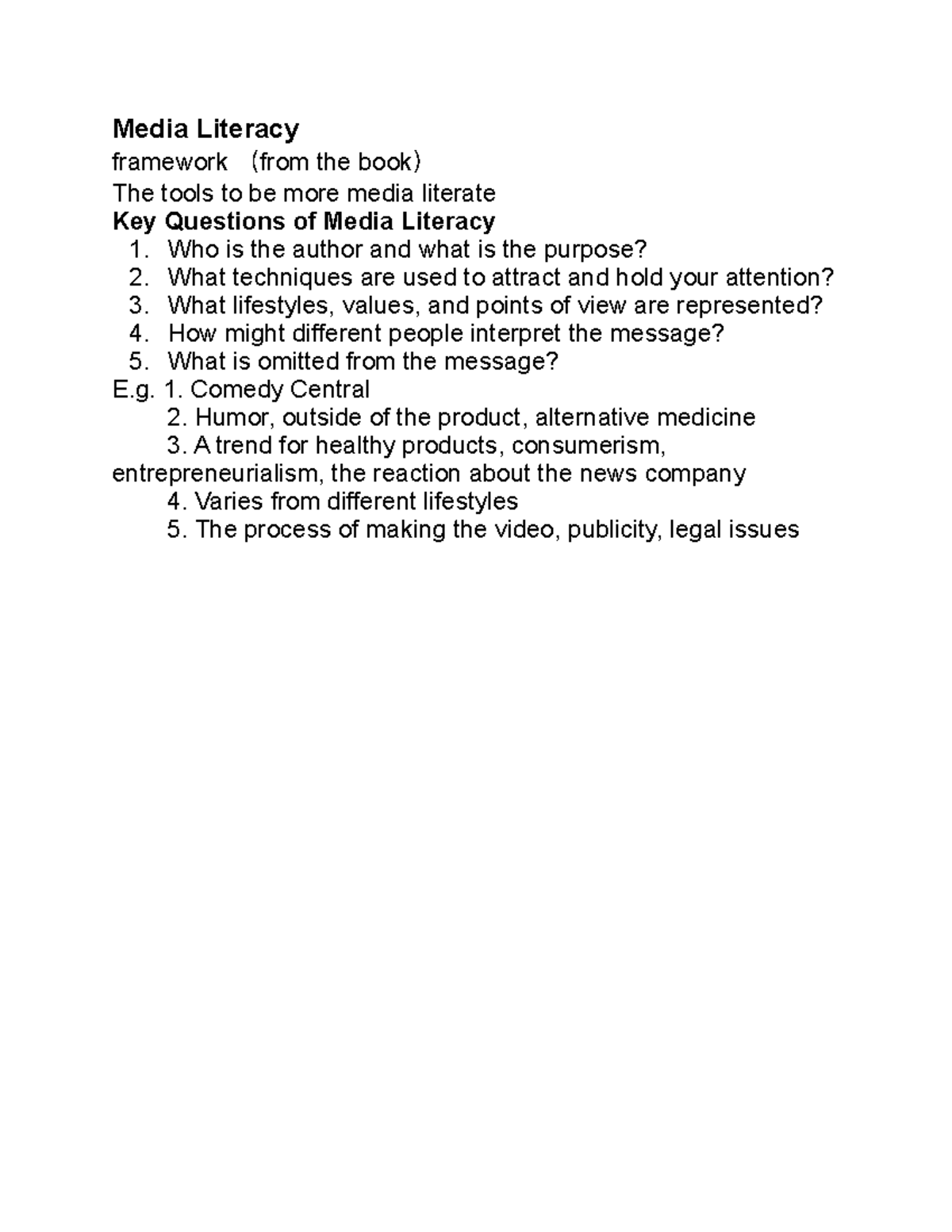 understanding of media quiz1 - Media Literacy framework （from the book ...