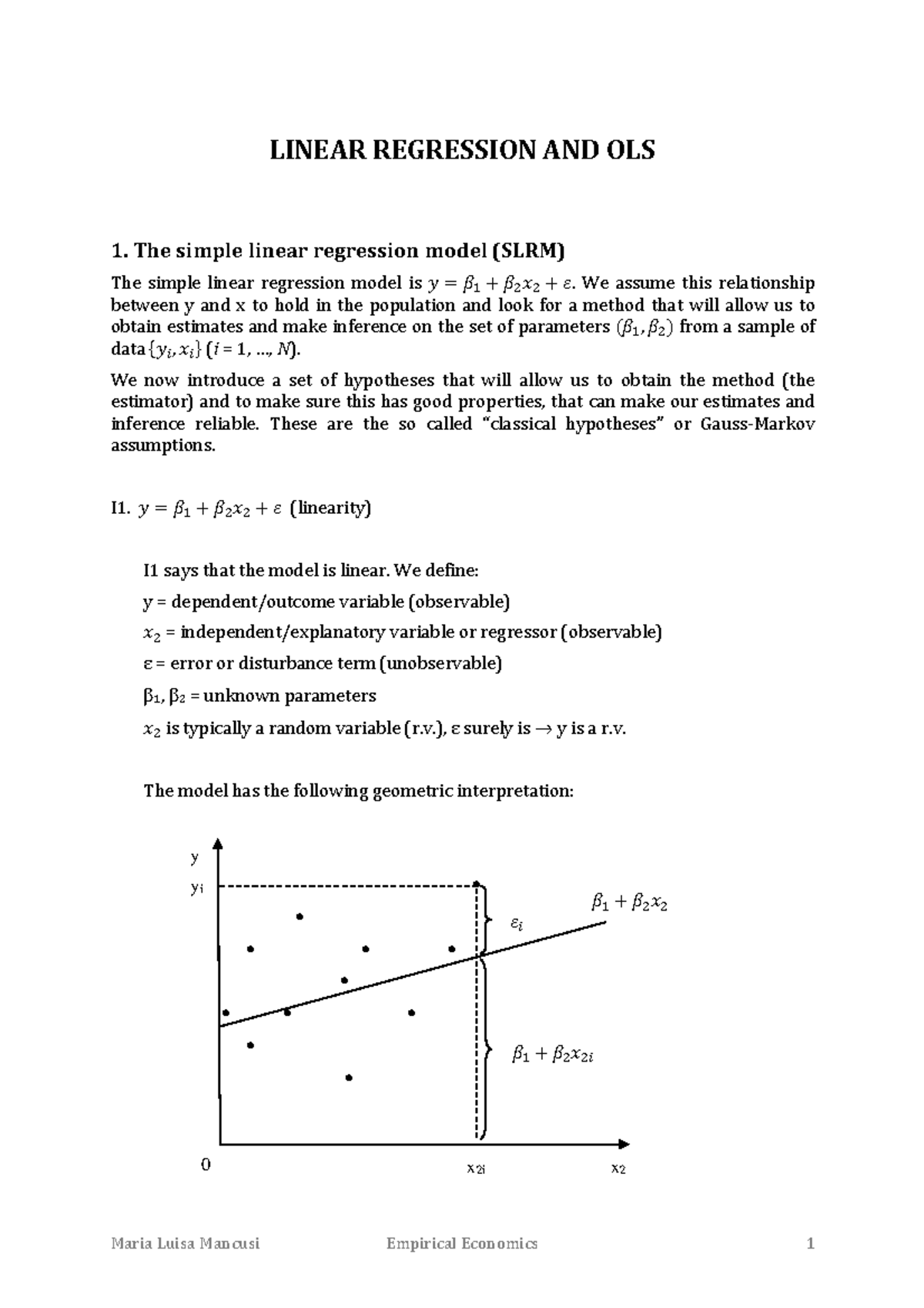 EE LNotes 1 Linear regression and OLS - LINEAR REGRESSION AND OLS 1 ...