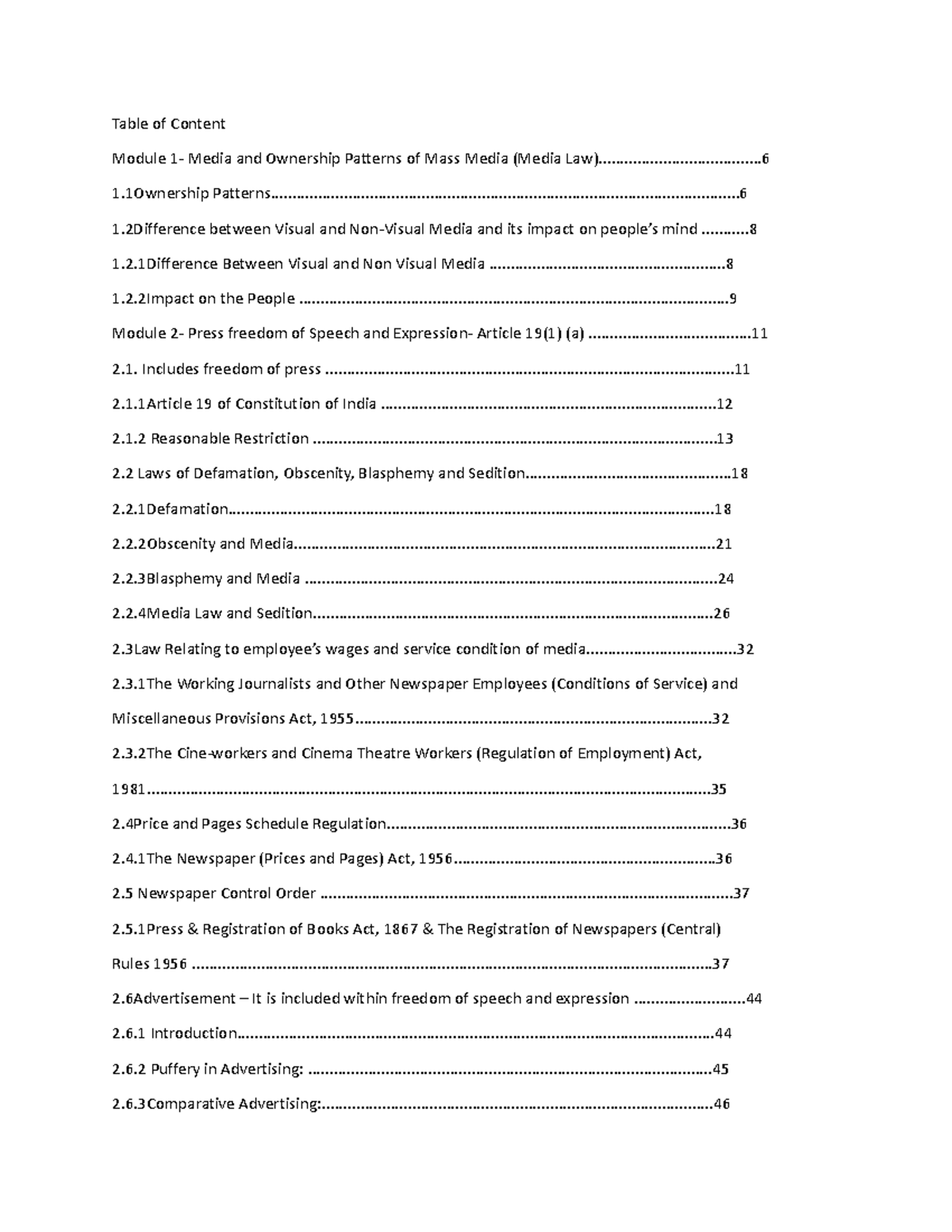 New Microsoft Word Document - Table of Content Module 1- Media and ...