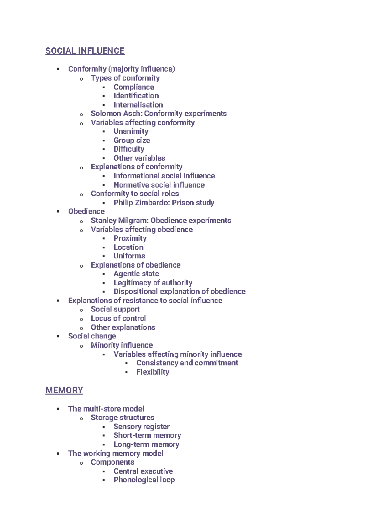 Paper 1 topics - SOCIAL INFLUENCE Conformity (majority influence) o ...