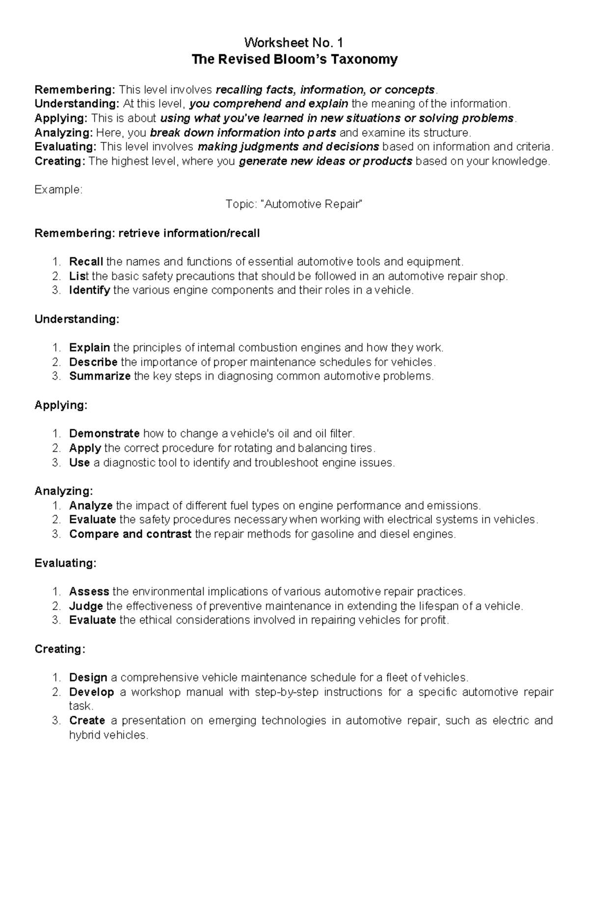 Worksheet-No - Worksheet on Assessment on Learning 01 - Worksheet No. 1 ...