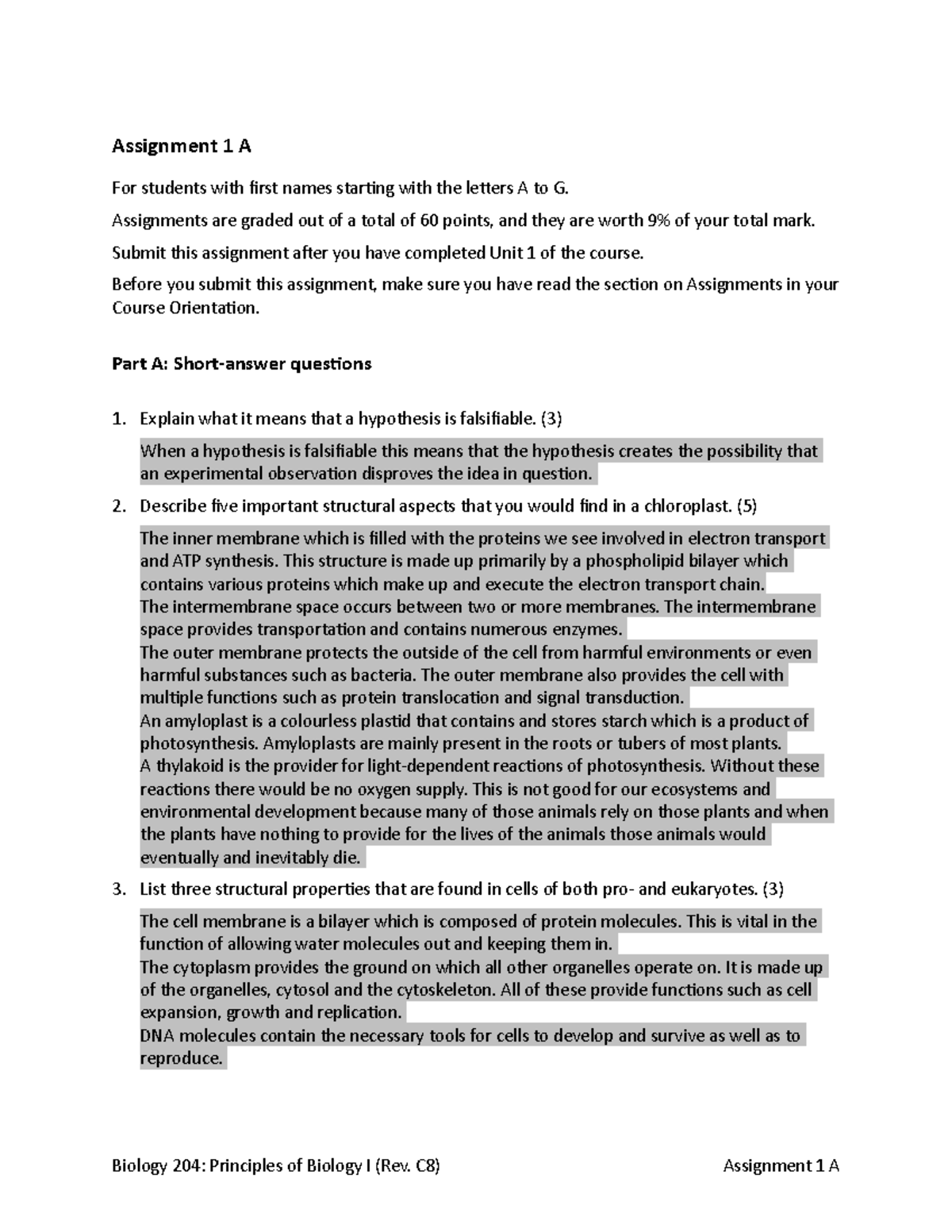 Assignment 1A (A G) - Assignment 1 A For students with first names starting with the letters A ...