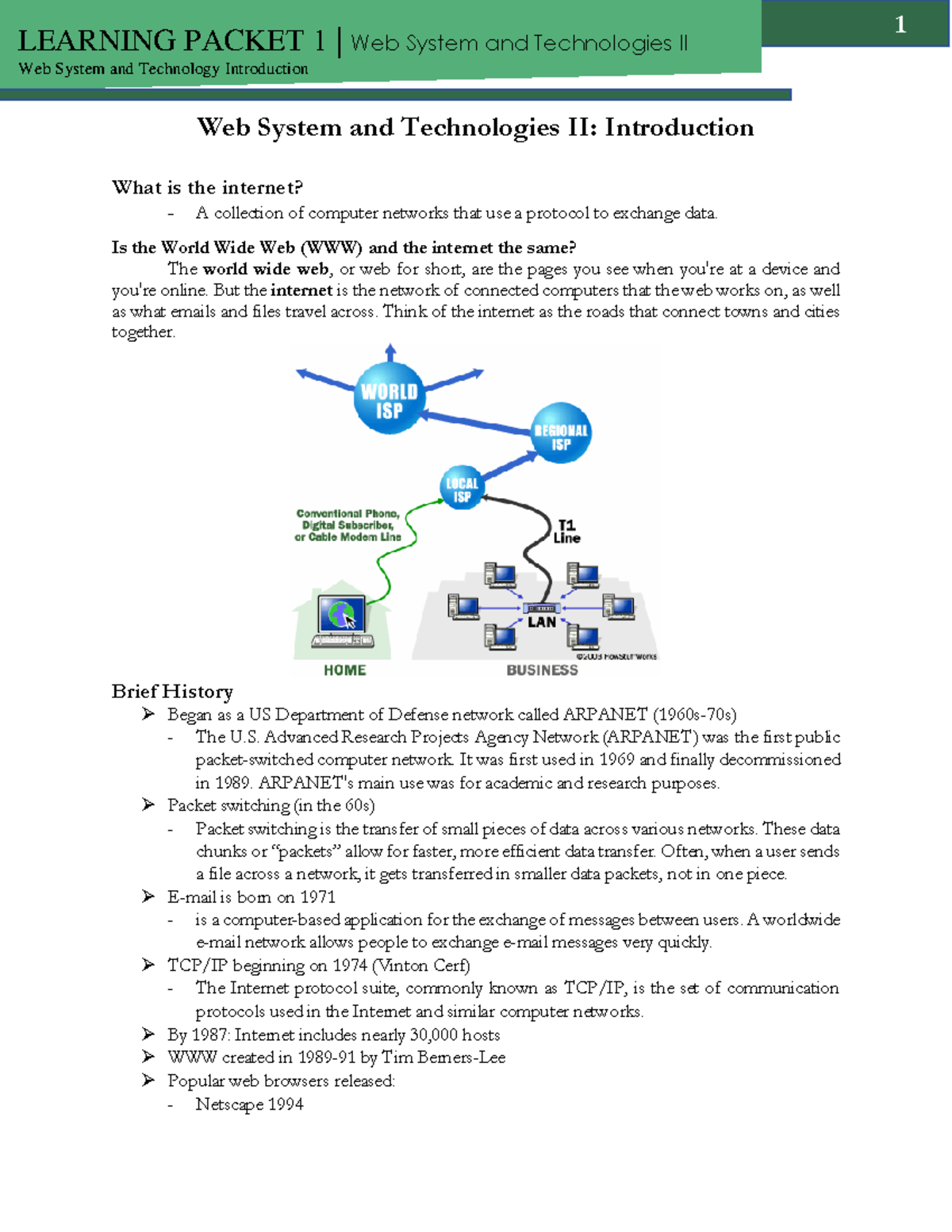 1 - bjmvg - Learning Packet 1 LEARNING PACKET 1 | Web System and ...