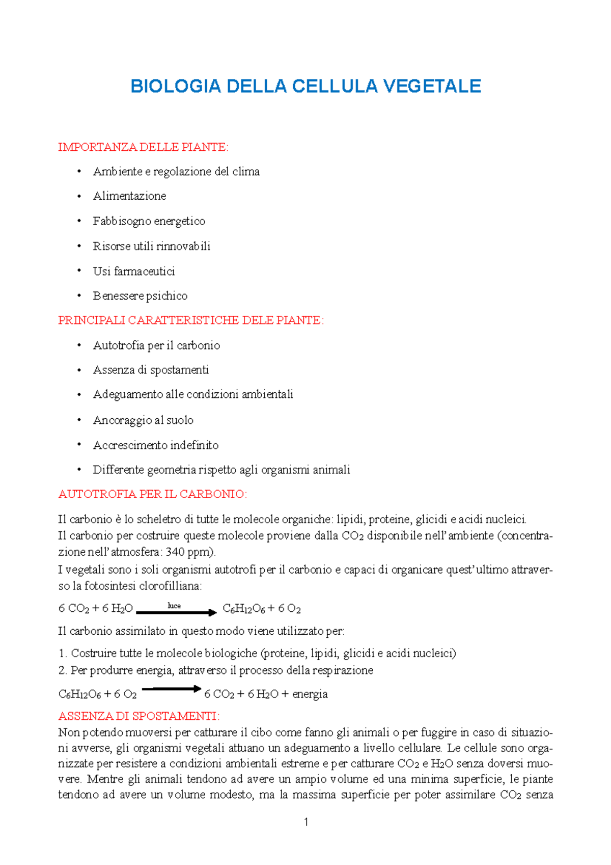 Biologia vegetale pdf-1 - BIOLOGIA DELLA CELLULA VEGETALE IMPORTANZA DELLE PIANTE: Ambiente e ...