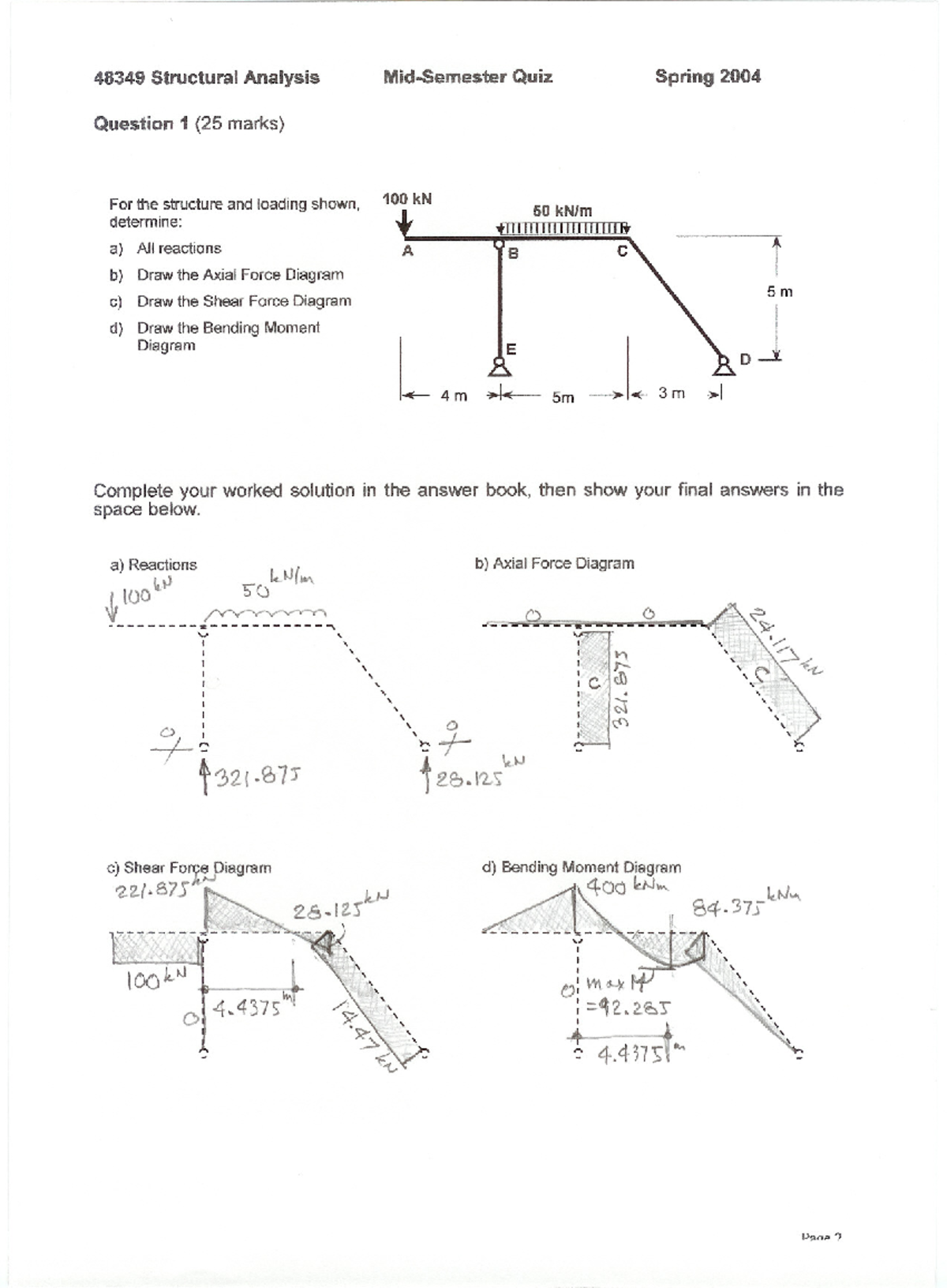 Quizzes Binder - 48349 Structural Analysis Mid-Semester Quiz Autumn ...