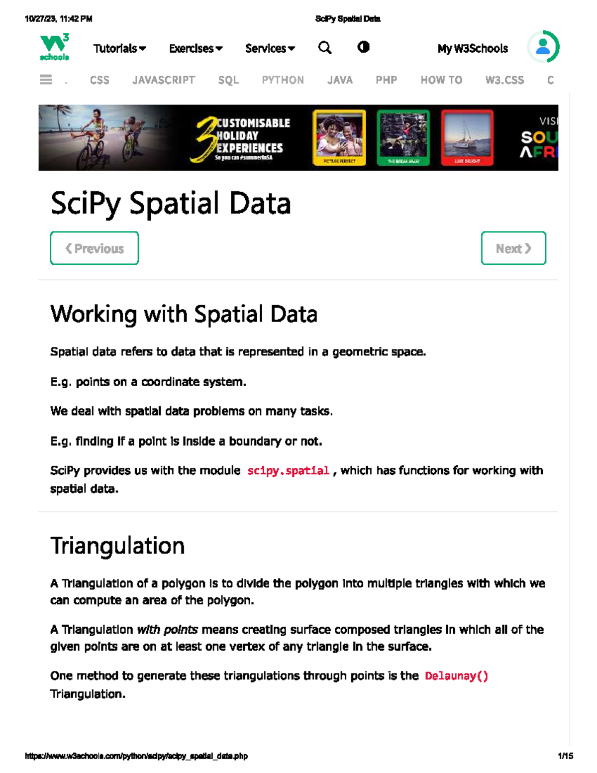 Sci Py Spatial Data - Extra practice materials on SciPy - Software Engineering - Studocu