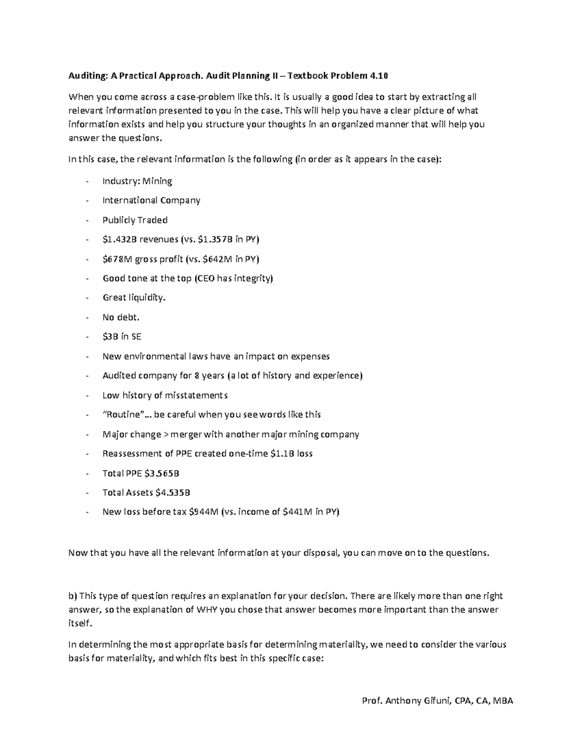 Problem Solutions - Lecture 4 - Auditing: A Practical Approach. Audit ...