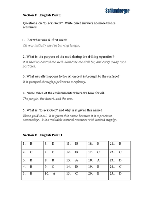 - SLB Test - Section I: English Part I Questions on “Black Gold.” Write ...