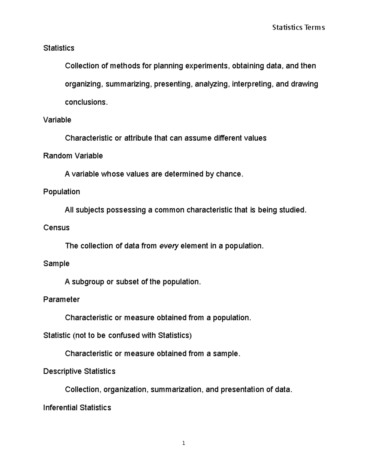 2021- Statistical Sciences -Course Definitions - Statistics Collection ...
