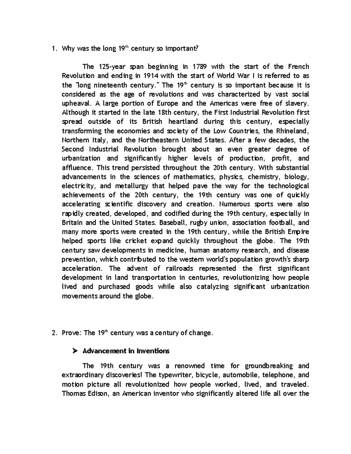 Analysis OF THE 19TH Century - Why was the long 19th century so ...