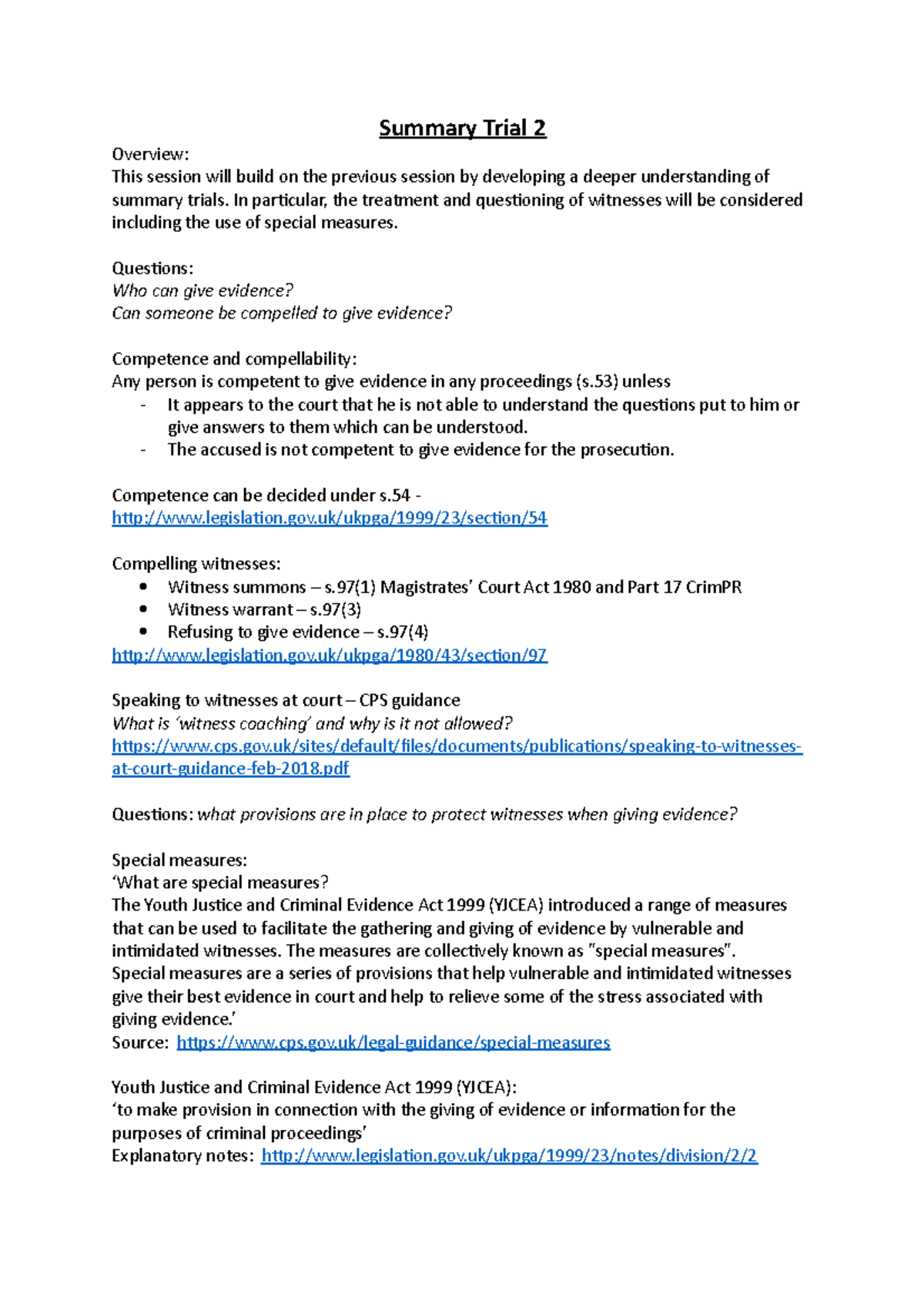 Summary Trial 2 - In particular, the treatment and questioning of ...