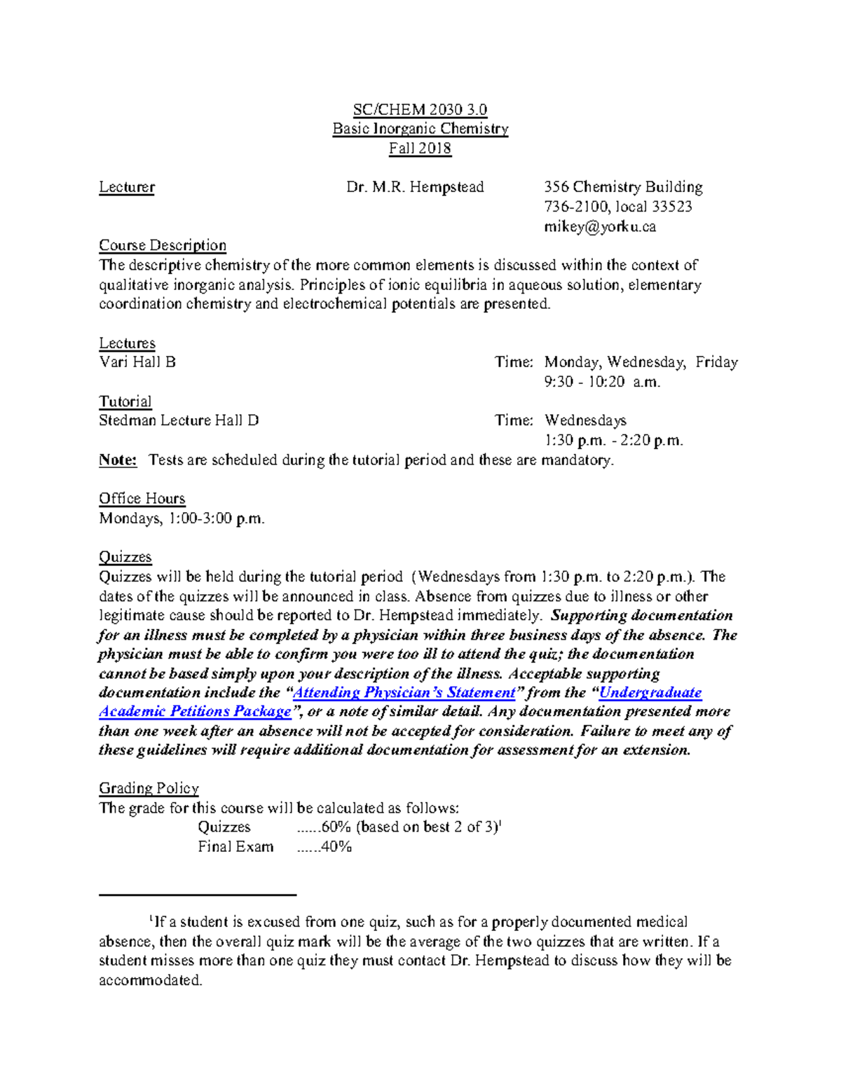 CHEM2030 - chemistry - SC/CHEM 2030 3. Basic Inorganic Chemistry Fall 2018 Lecturer Dr. M ...