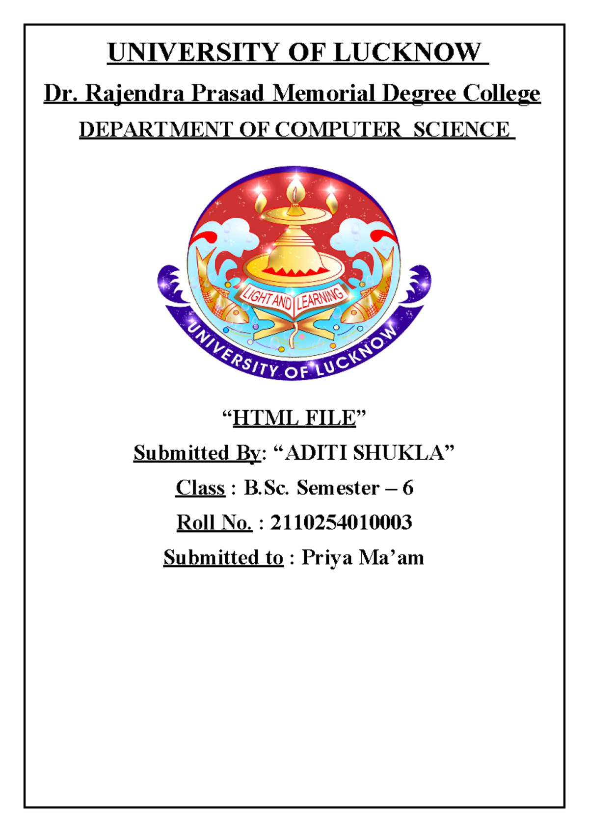 code files for cs - UNIVERSITY OF LUCKNOW Dr. Rajendra Prasad Memorial ...