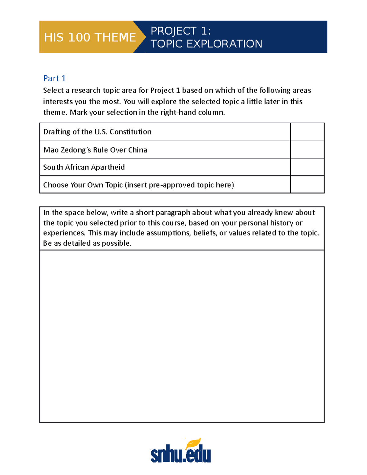 HIS 100 Topic Exploration Worksheet 2 - Part 1 Select a research topic ...