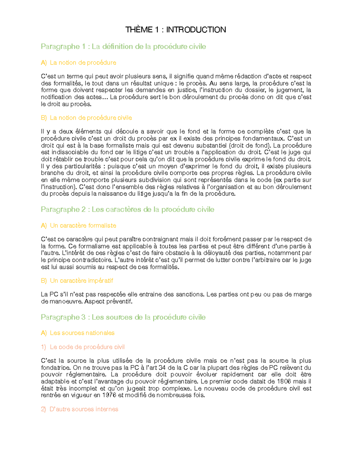 Cours magistral de Procédure civile surligné - THÈME 1 : INTRODUCTION ...