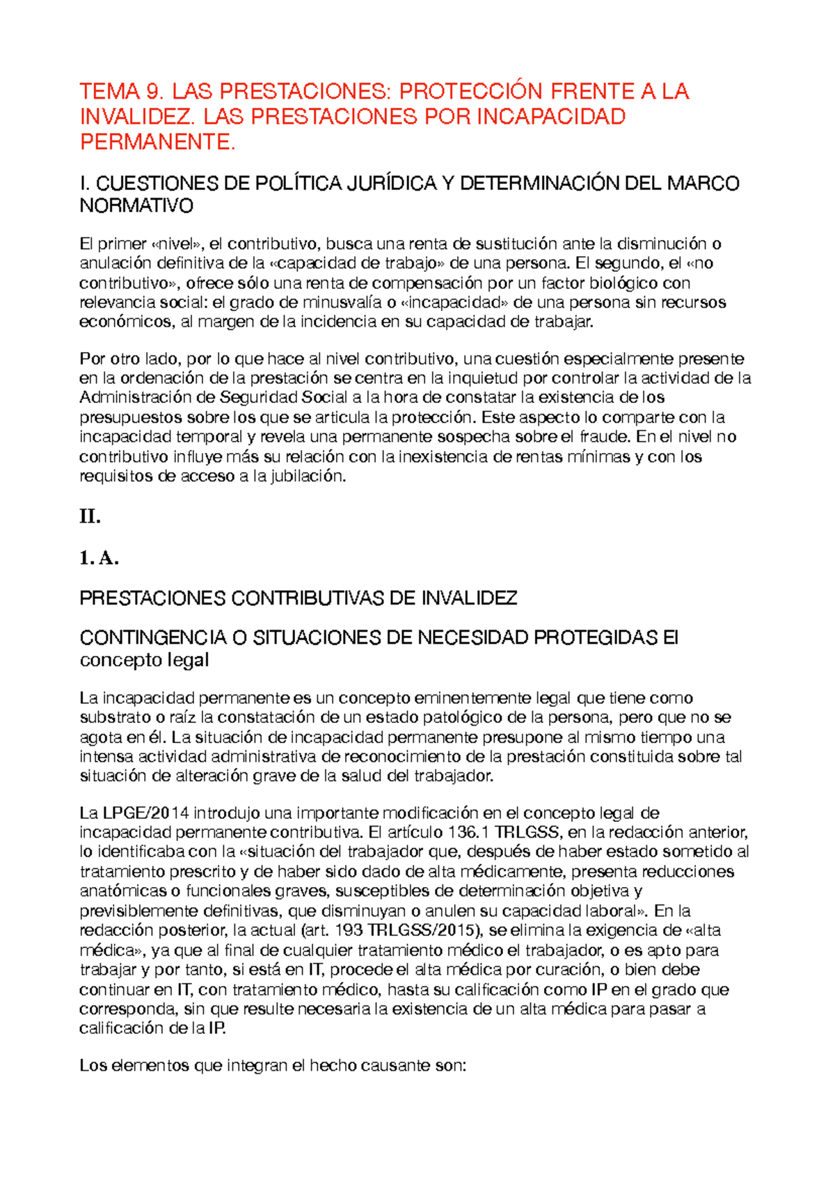 TEMA 9 SS - Tema 9 - TEMA 9. LAS PRESTACIONES: PROTECCIÓN FRENTE A LA INVALIDEZ. LAS ...
