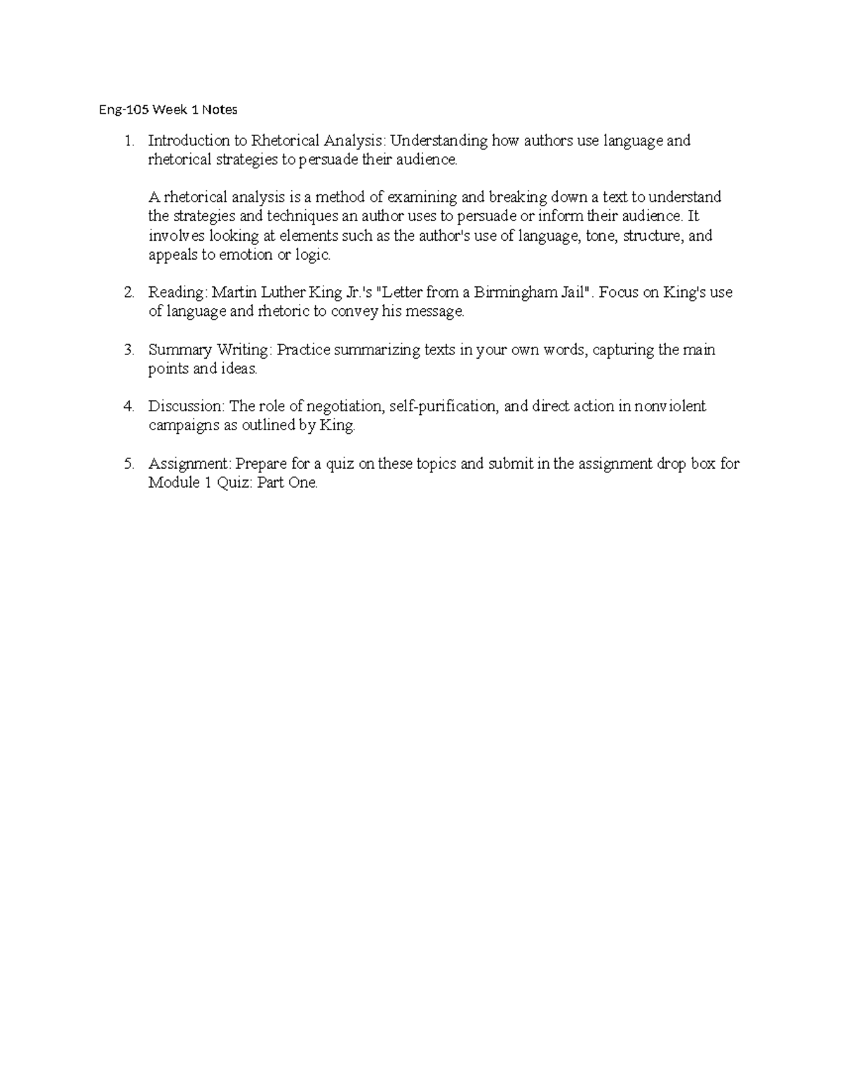 Eng - 105 Week 1 Notes - Introduction to Rhetorical Analysis ...