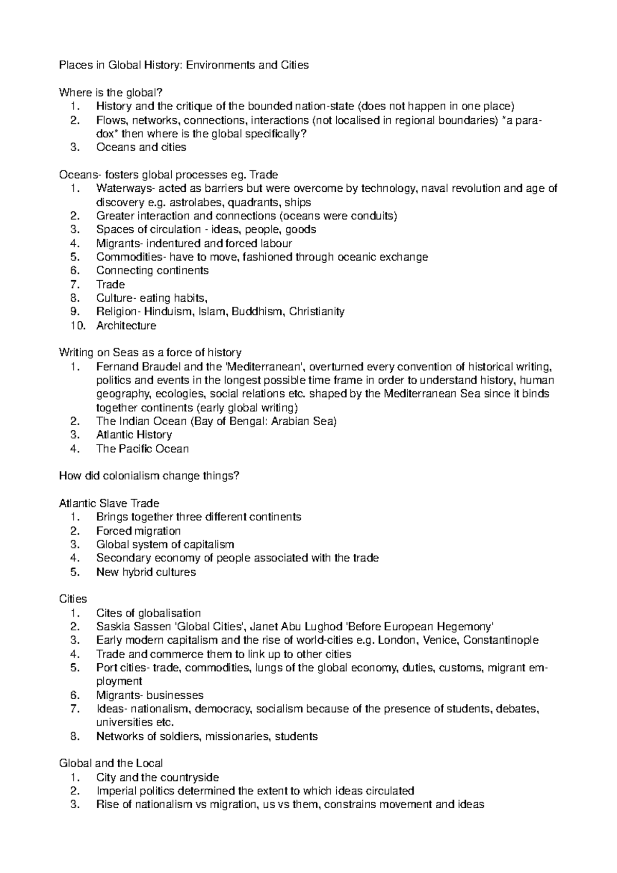 Lecture notes, lecture global history:globalisation - Places in Global ...