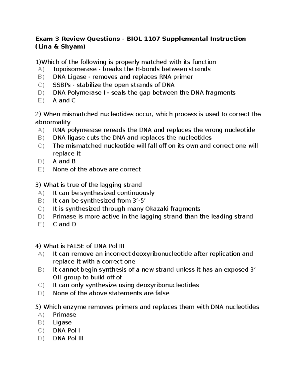 Exam 3 Review Questions - Exam 3 Review Questions - BIOL 1107 ...
