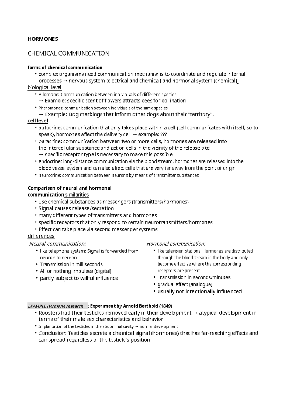 Biological Psychology - Hormonal mechanisms and chemicals (part 1 ...