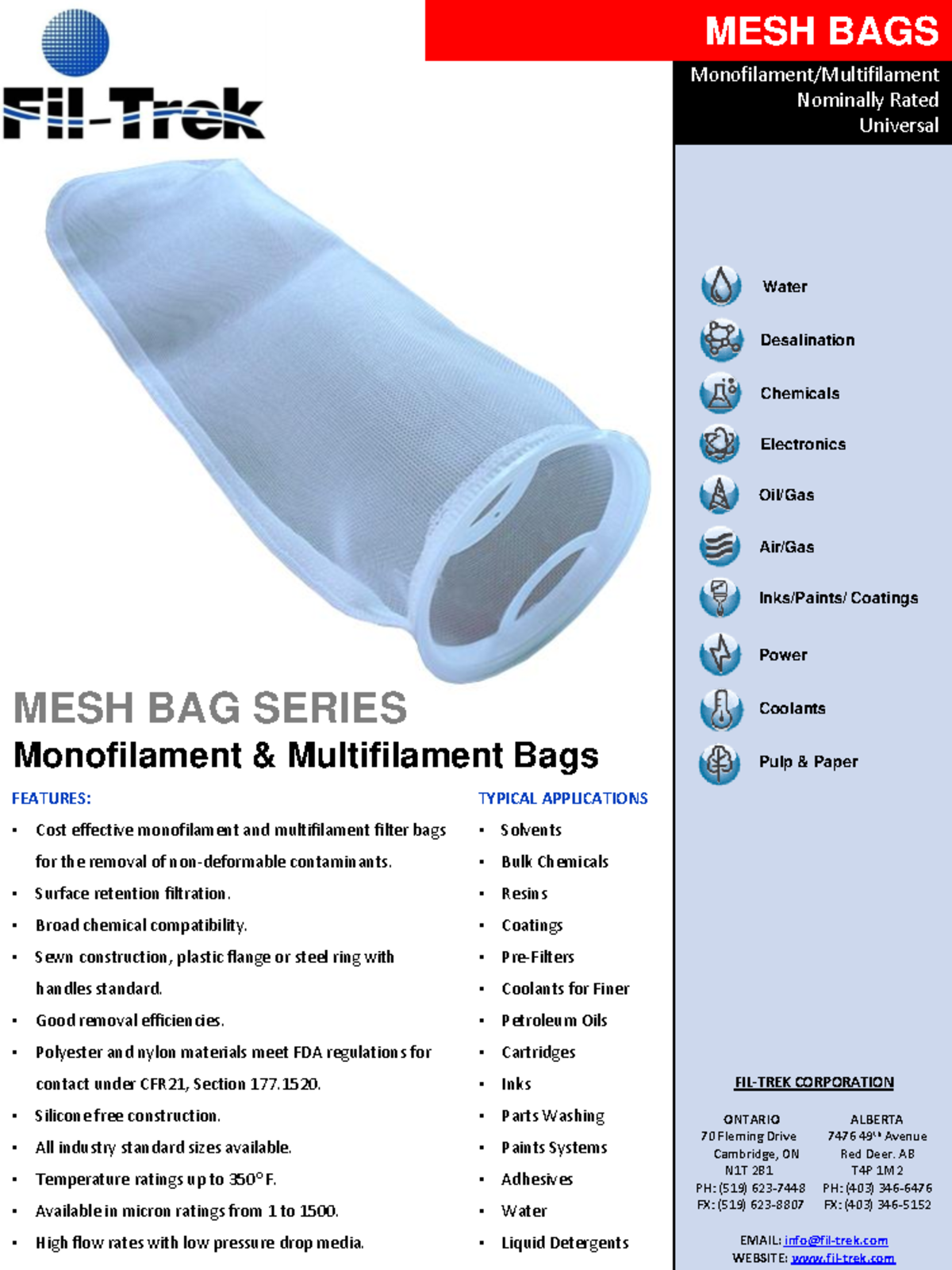 MESH-BAGS- Datasheet - FIL-TREK CORPORATION ONTARIO ALBERTA 70 Fleming ...