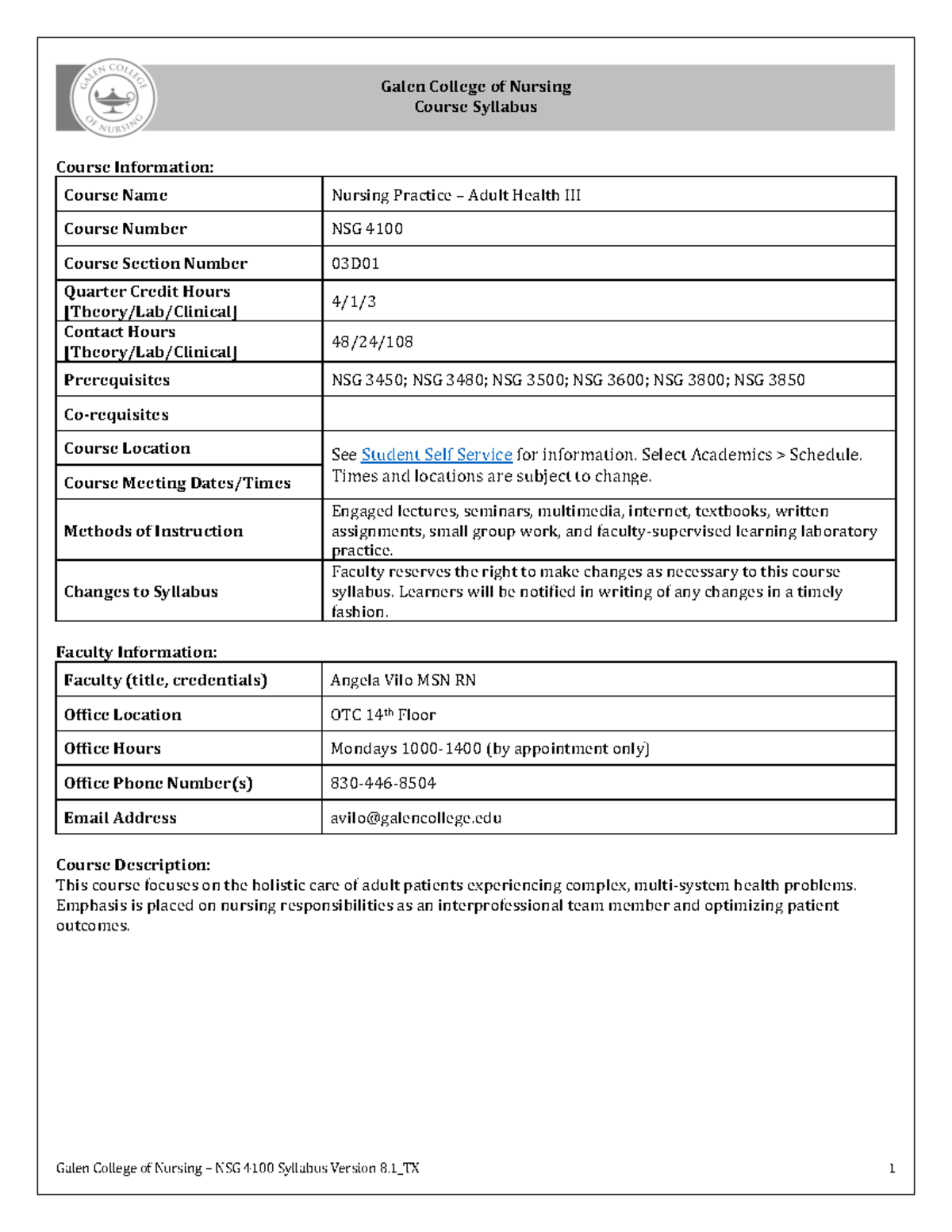 Syllabus - Galen College of Nursing Course Syllabus Course Information ...