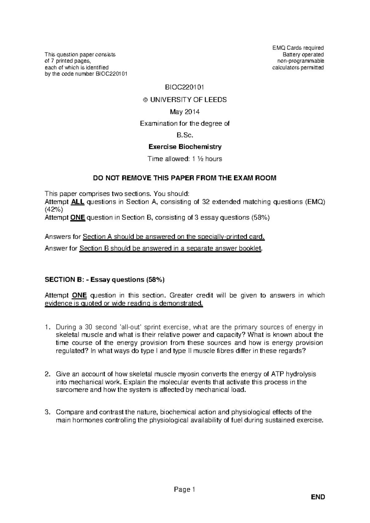 Exam May 2014, questions - EMQ Cards required Battery operated ...