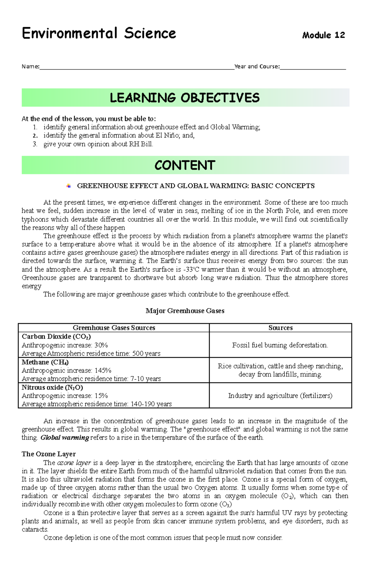 Environmental Science- Module 12 - identify general information about ...