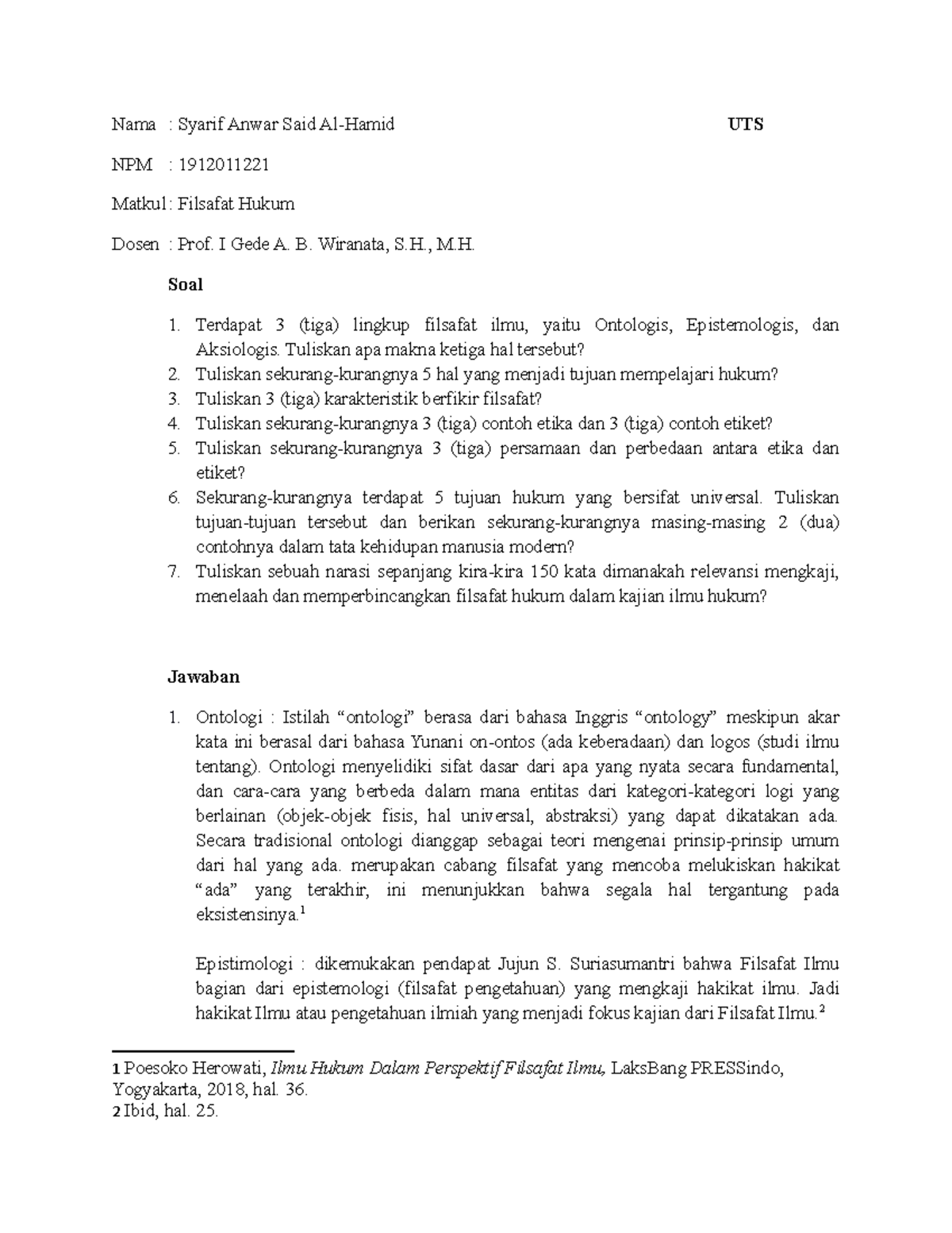 UTS Filsafat Syarif anwar said al-hamid 1912011 221 - Nama : Syarif ...