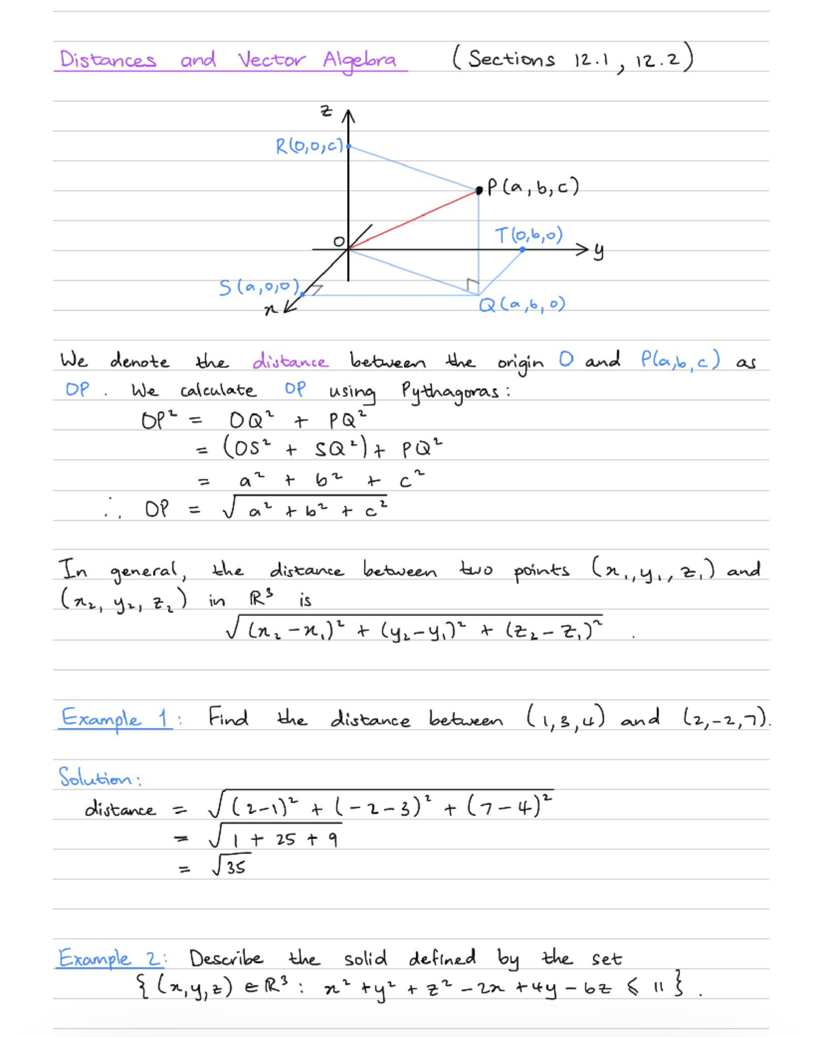 20. Distances and Vector Algebra - We calculate op using Pythagoras ...