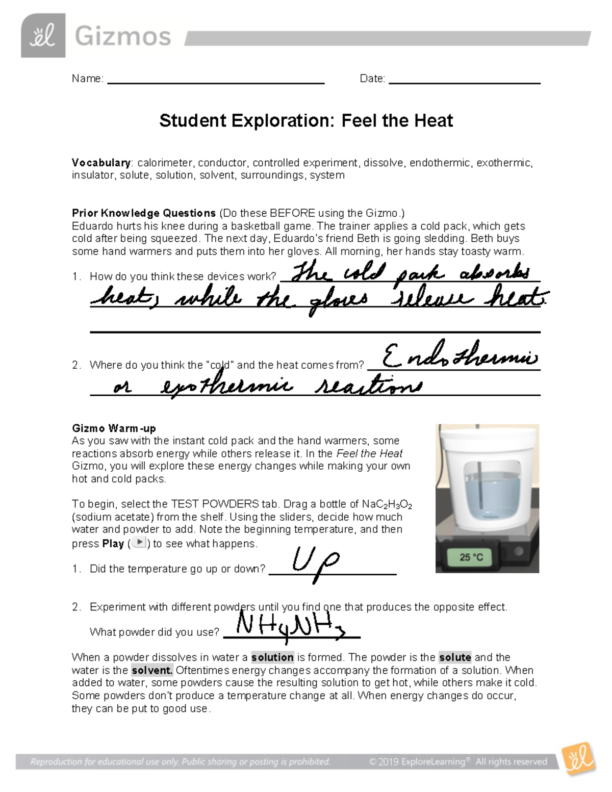 Feel y heat gizmo - Name: Date: Student Exploration: Feel the Heat ...