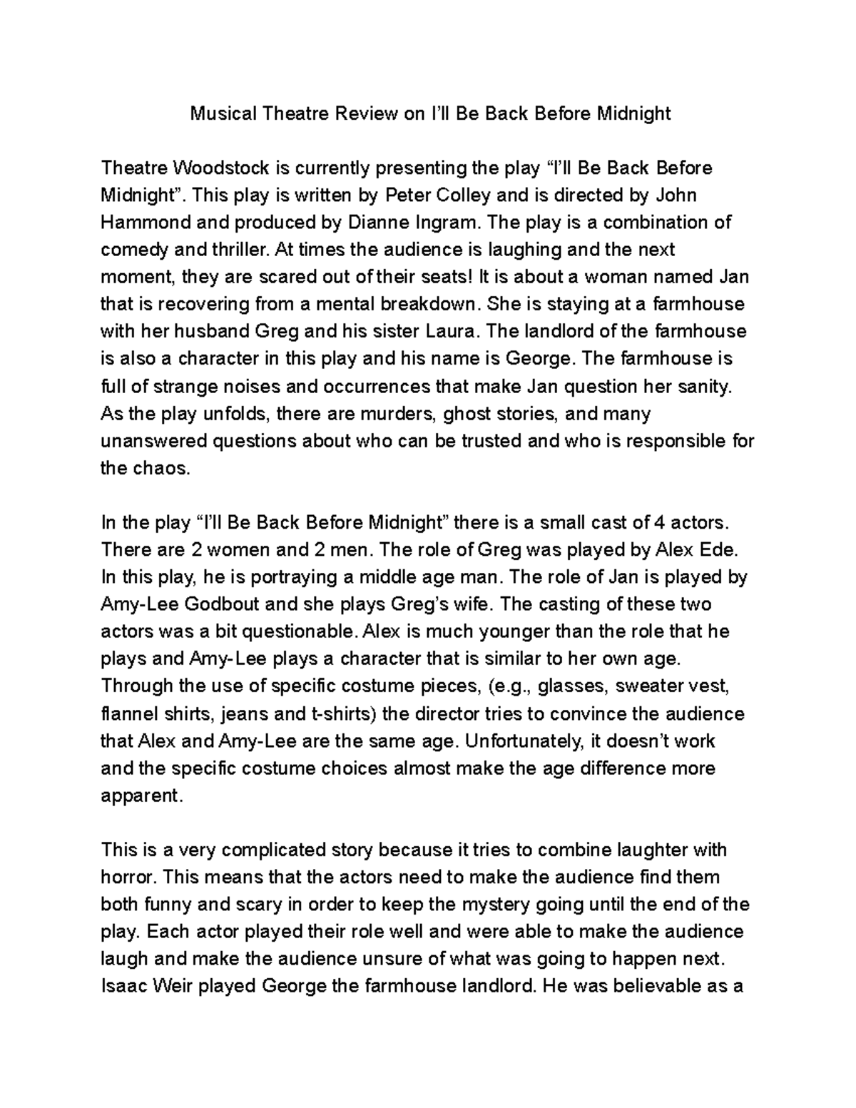 Musical Theatre Review - This play is written by Peter Colley and is ...