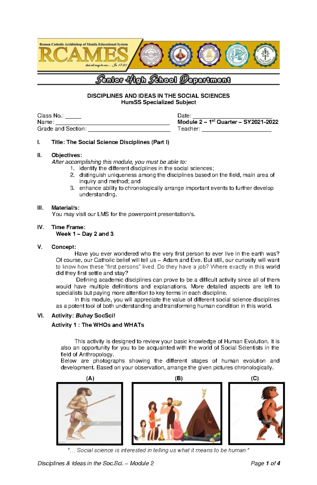 DISS Module 2 The Social Science Disciplines Part I - “... Social ...