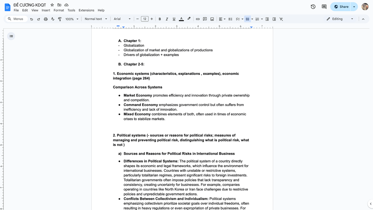 ĐỀ CƯƠNG KDQT - Google Docs - ĐỀ CƯƠNG KDQT File Edit View Insert Format Tools Extensions Help ...