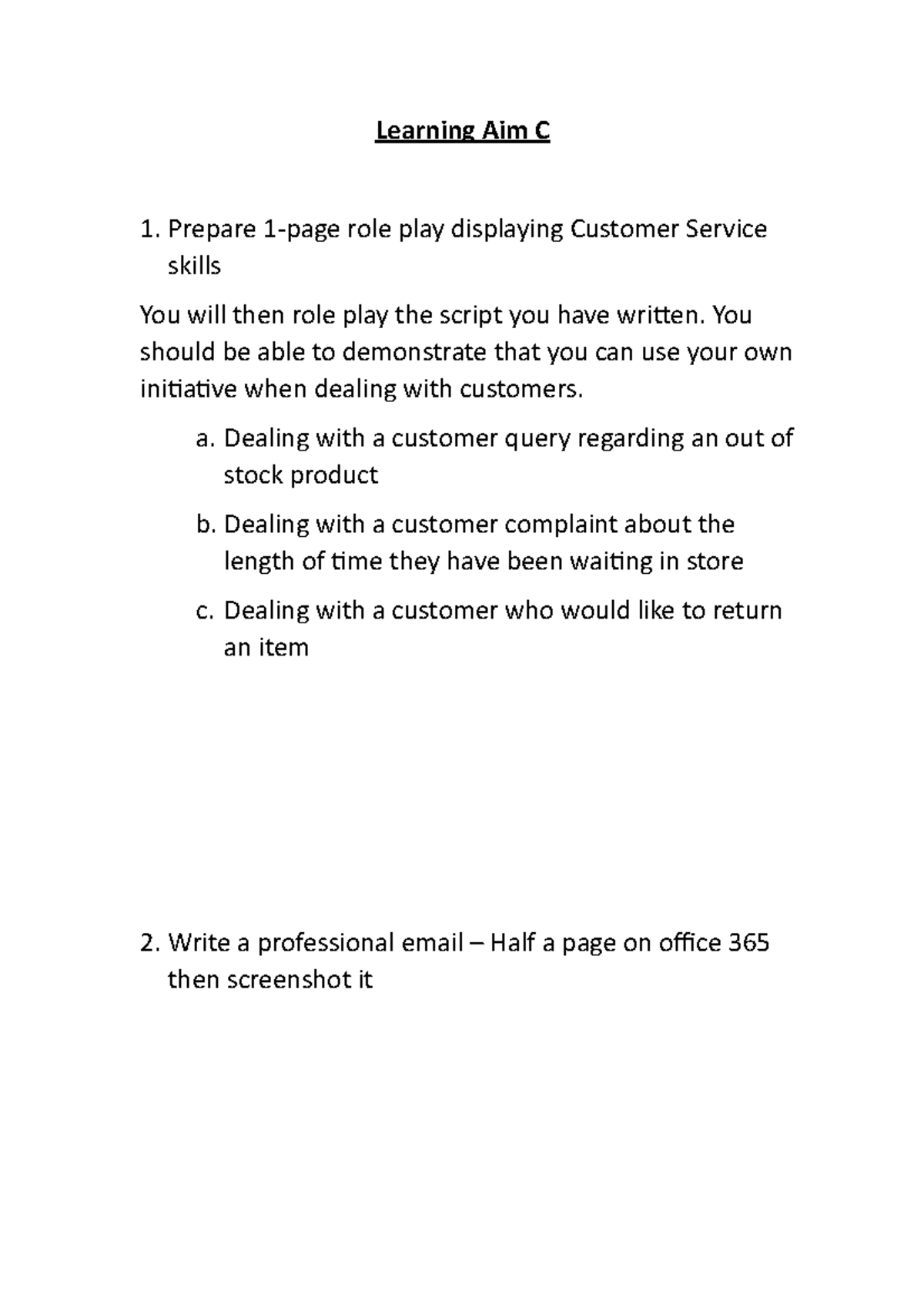 Unit 14 Learning Aim C Checklist RHW - Learning Aim C Prepare 1-page ...