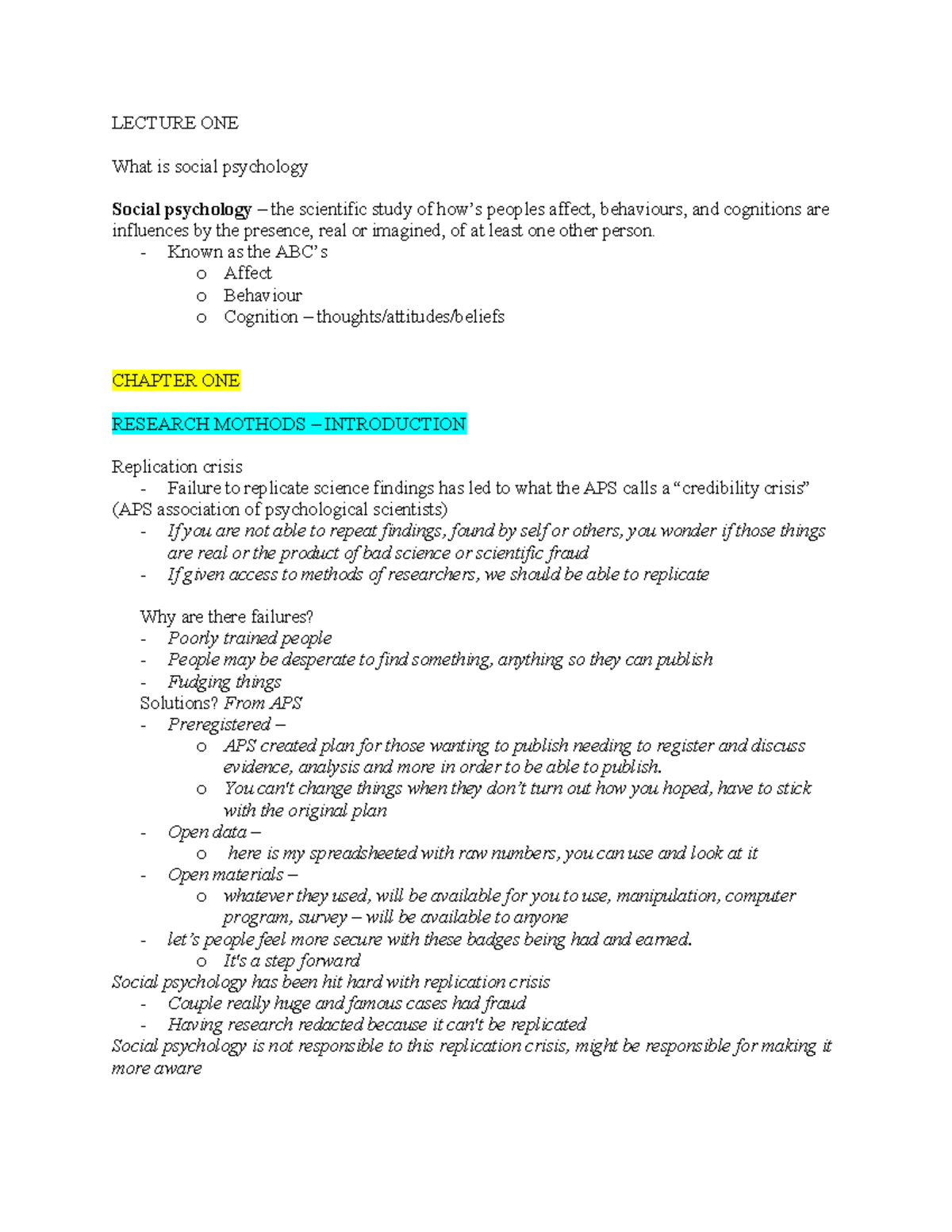 2C03 lecture 1 notes - LECTURE ONE What is social psychology Social ...