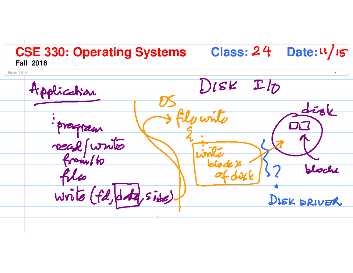 Disk io - Disk io - CSE 330 - CSE 330: Operating Systems Class: Date: Fall 2016 - Studocu