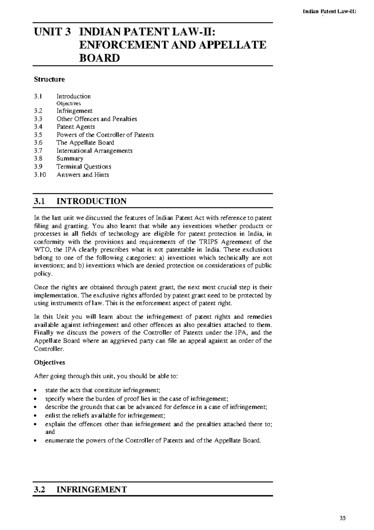 Intellectual property notes - Indian Patent Law-II: Enforcement and ...