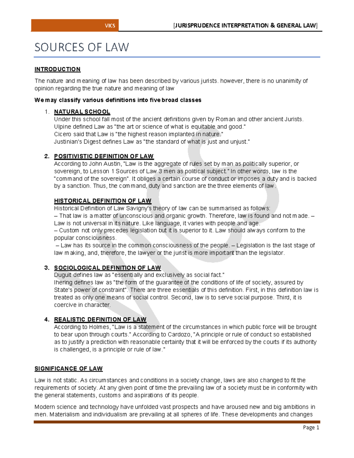 Sources of law - SOURCES OF LAW INTRODUCTION The nature and meaning of ...