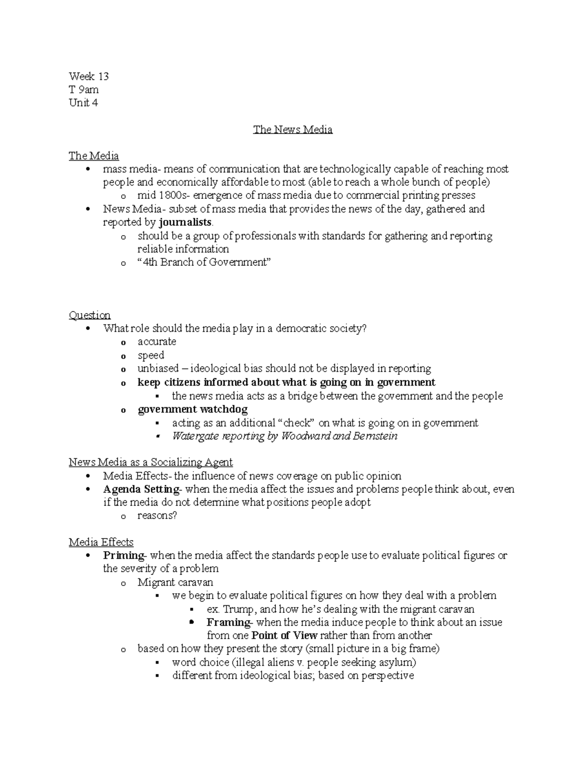 The News Media and Effects - Week 13 T 9am Unit 4 The News Media The ...