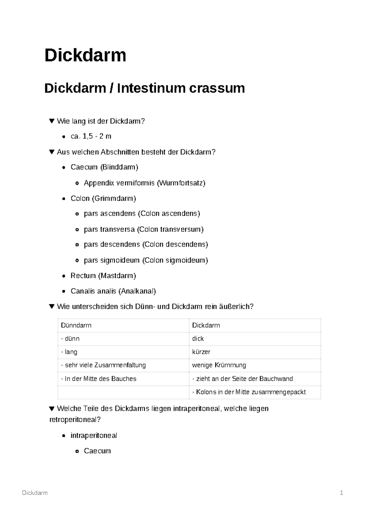 Dickdarm Zusammenfassung - Dickdarm Dickdarm / Intestinum crassum Wie ...