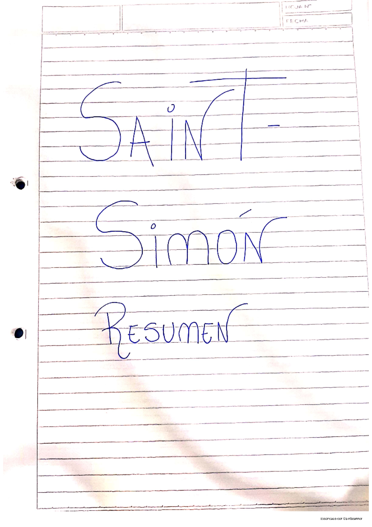 Resumen saint simon - Introducción a la sociología - Studocu