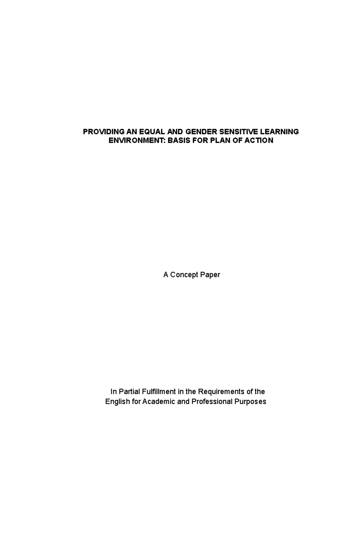 Concept paper work - PROVIDING AN EQUAL AND GENDER SENSITIVE LEARNING ...