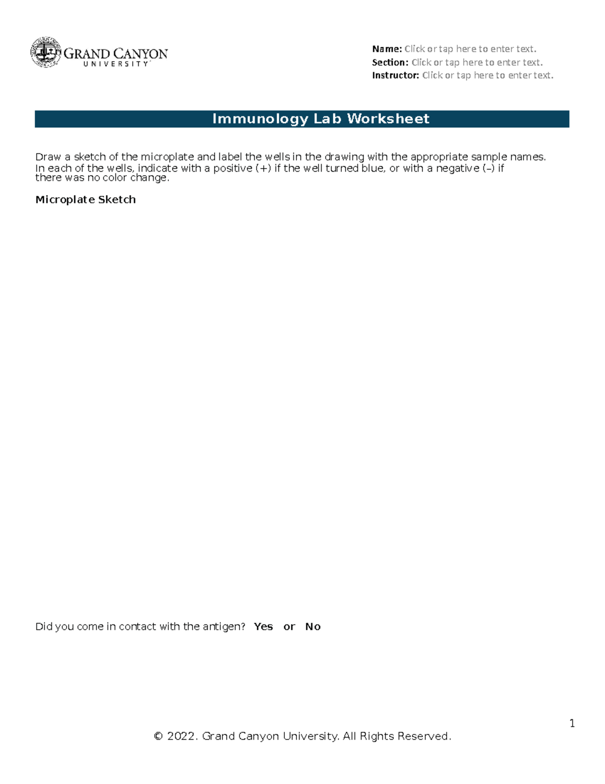 BIO 205L RS T6 - LAB REPORT - Section: Click or tap here to enter text. Instructor: Click or tap ...