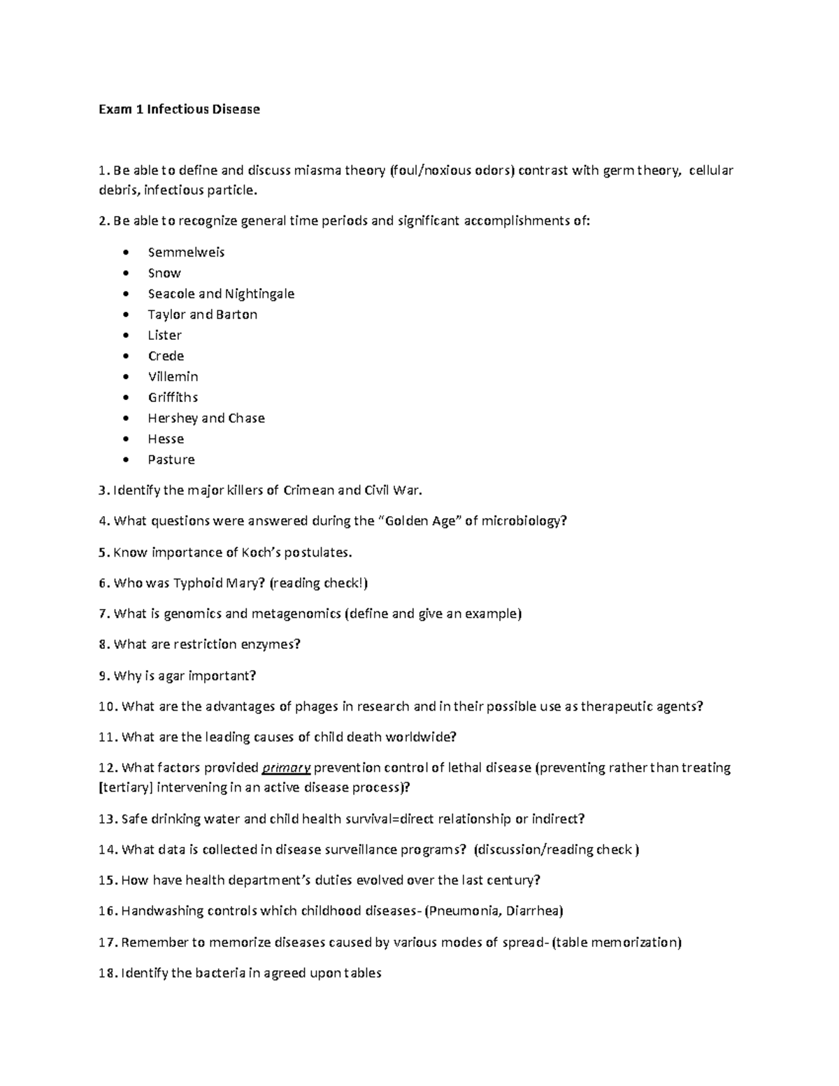 Exam 1 Infectious Disease Study Guide - Exam 1 Infectious Disease Be ...