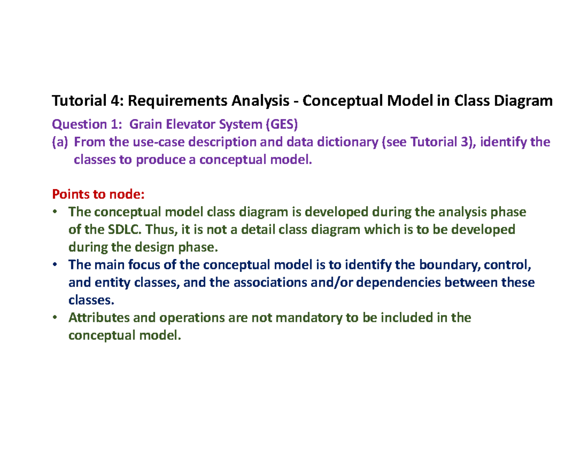 Tutorial 4 slideshow - Tutorial 4: Requirements Analysis - Conceptual ...