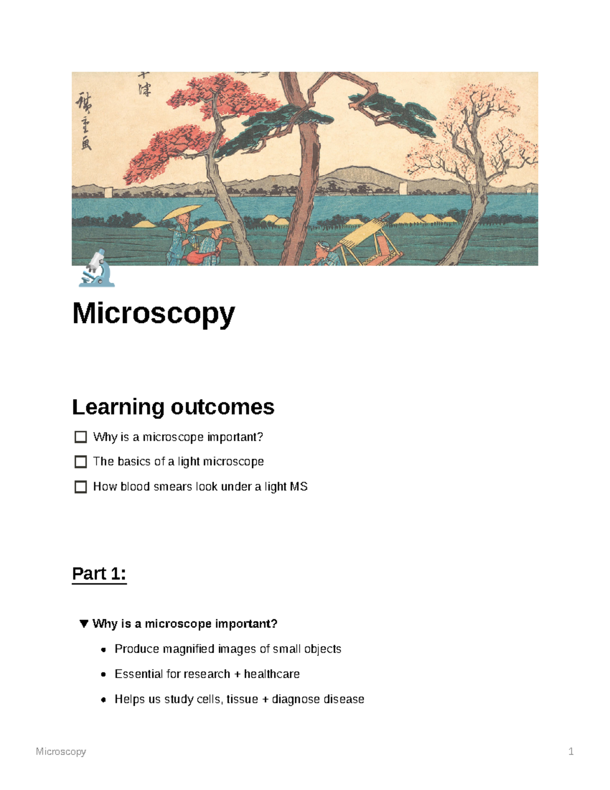 Microscopy practical lecture notes - Microscopy Learning outcomes Why ...